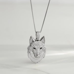 Sterling Silver AAA CZ Iced Out Wolf Pendant Necklace for Men Viking ...