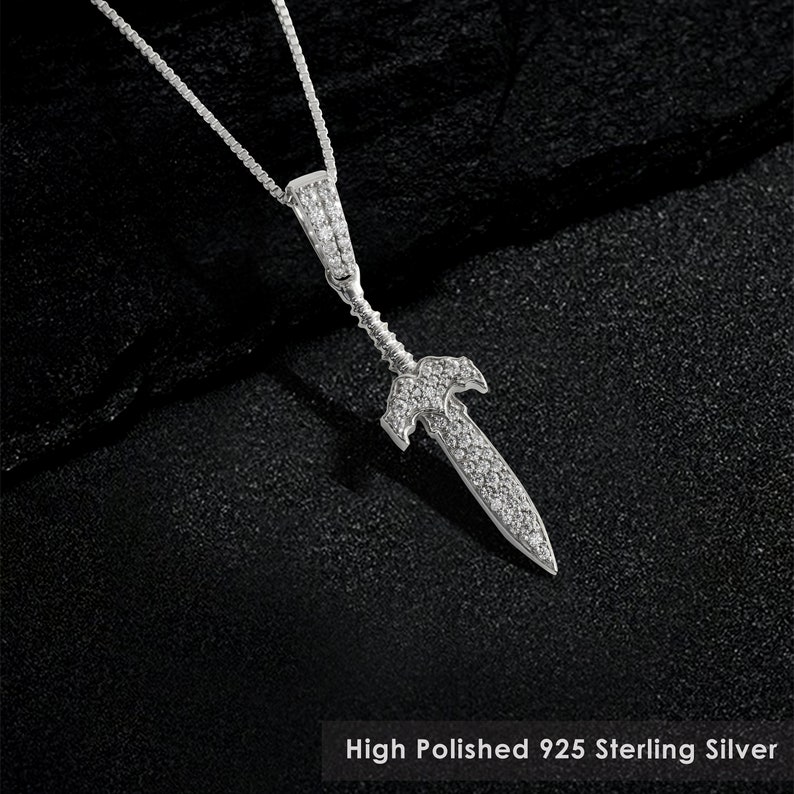 Viking Sword Necklace - Sterling Silver Moissanite Iced Out Warrior ...