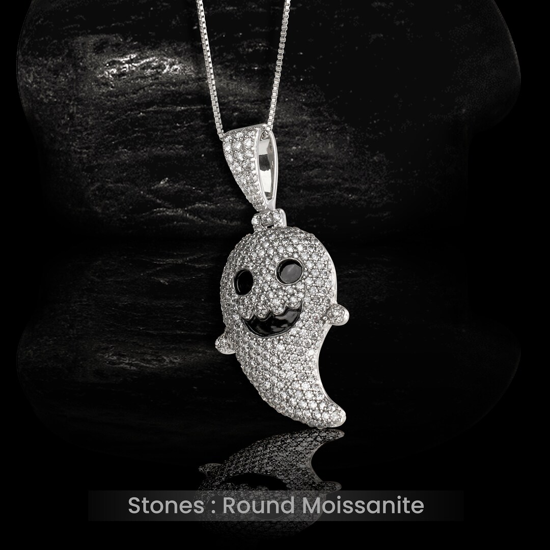 Iced Out Ghost Pendant Locket With Chain Moissanite Diamond - Etsy