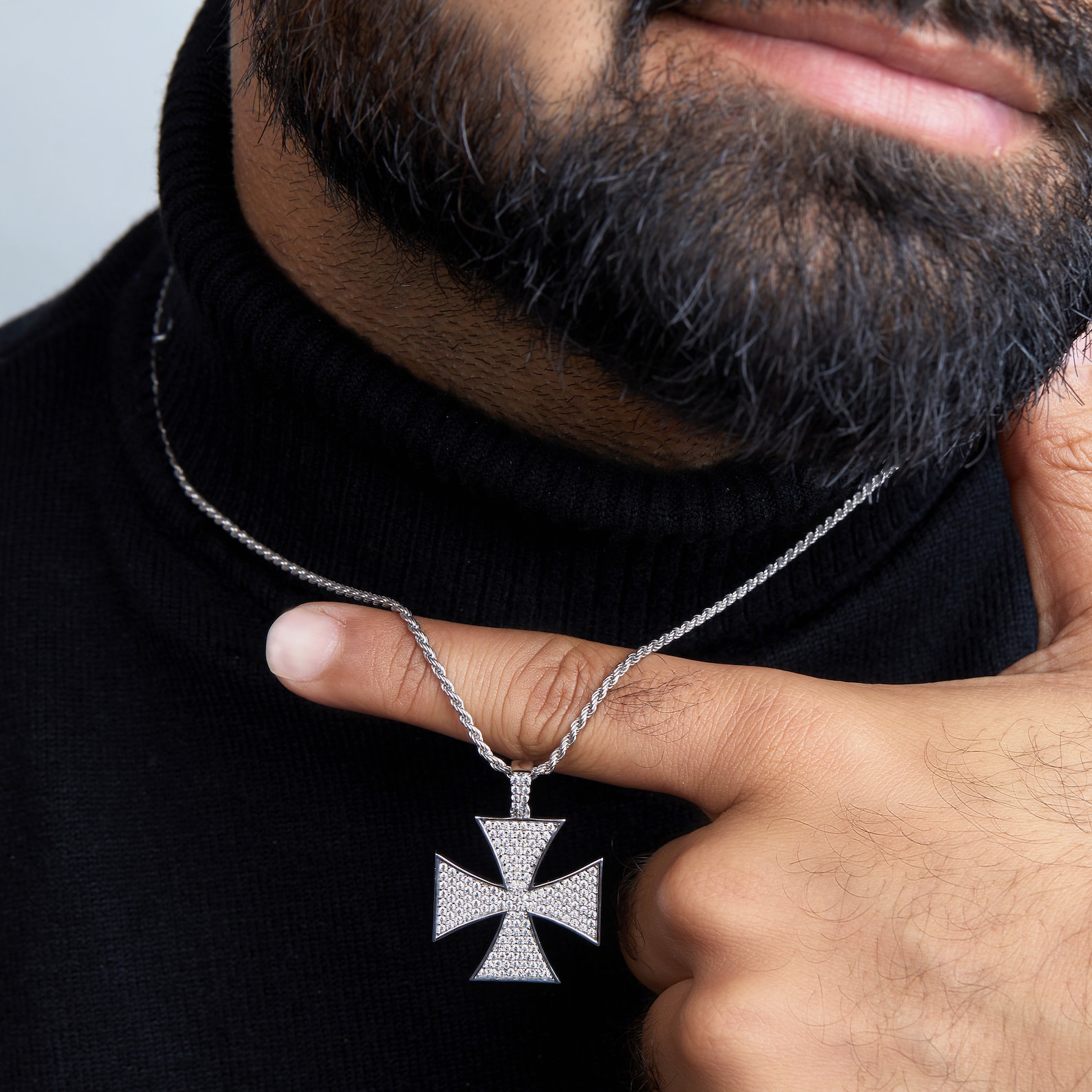 Iced Out Cross Necklace AAA CZ Diamonds 925 Sterling Silver Square ...