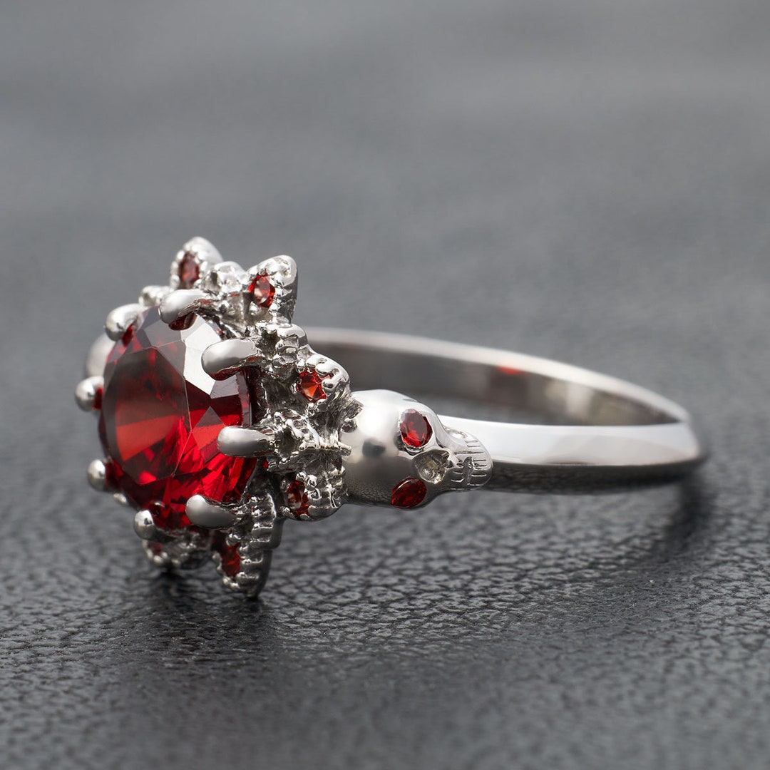Red Garnet Skull Ring Sterling Silver - Vampire Engagement Ring for ...