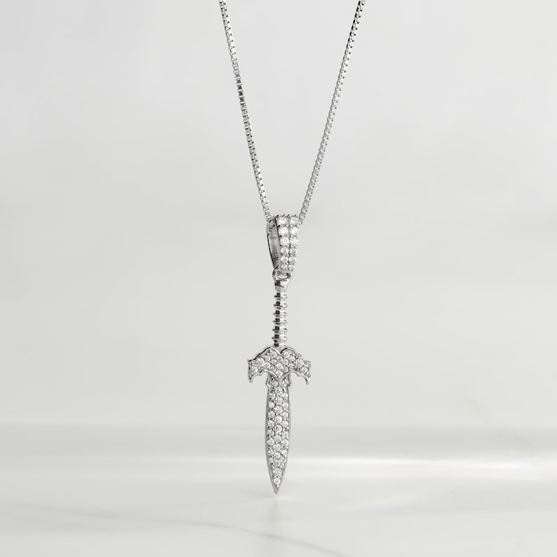 Iced Out Dagger Pendant Necklace - Sterling Silver Pave-set CZ Warrior ...