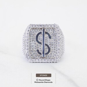 Moissanite Iced Out Dollar Sign Ring for Men, 925 Sterling Silver US ...