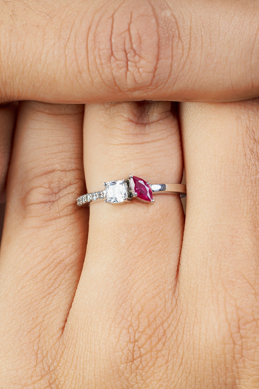 Toi Et Moi Ring, 2 Stone Engagement Ring, You and Me Ring, Promise Ring ...