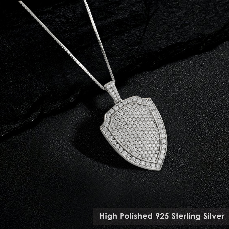 Warrior Shield Necklace - Moissanite Iced Out Viking Pendant, Sterling ...
