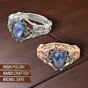 Skeleton Ring Skull Coffin Ring Women Blue Titanic Gemstone Sterling ...