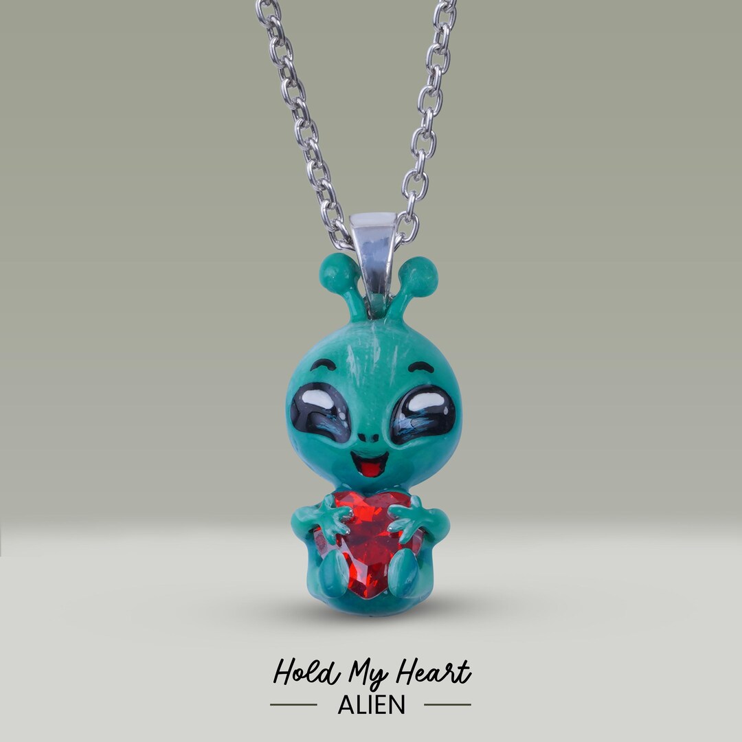 Alien Necklace 3D Enamel Alien Pendant 18" Chain 925 Sterling Silver ...
