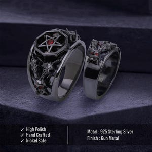 Satanic Pentagram Skull Wedding Rings Couple Gothic Engagement Ring Set ...