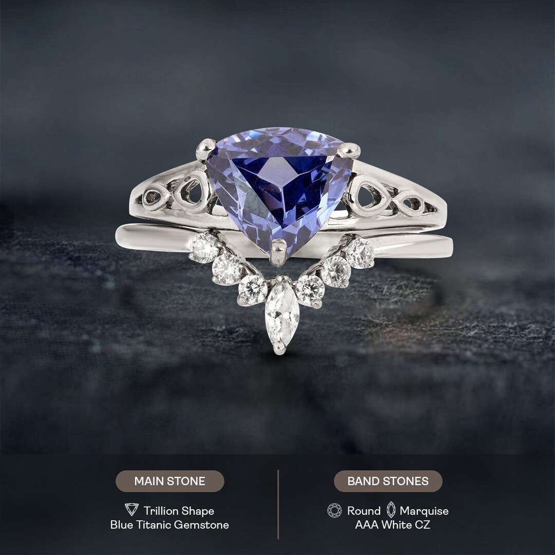 Trillion Cut Blue Titanic Gemstone Engagement Ring Infinity Solitaire ...