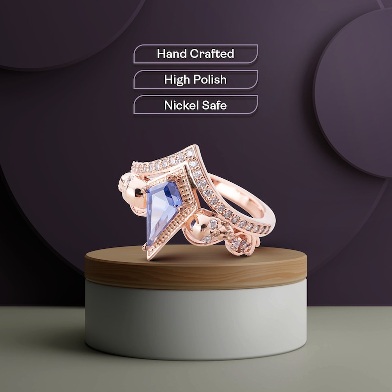 Kite Cut Skull Ring Women Blue Titanic Gemstone Kite Shape Engagement ...