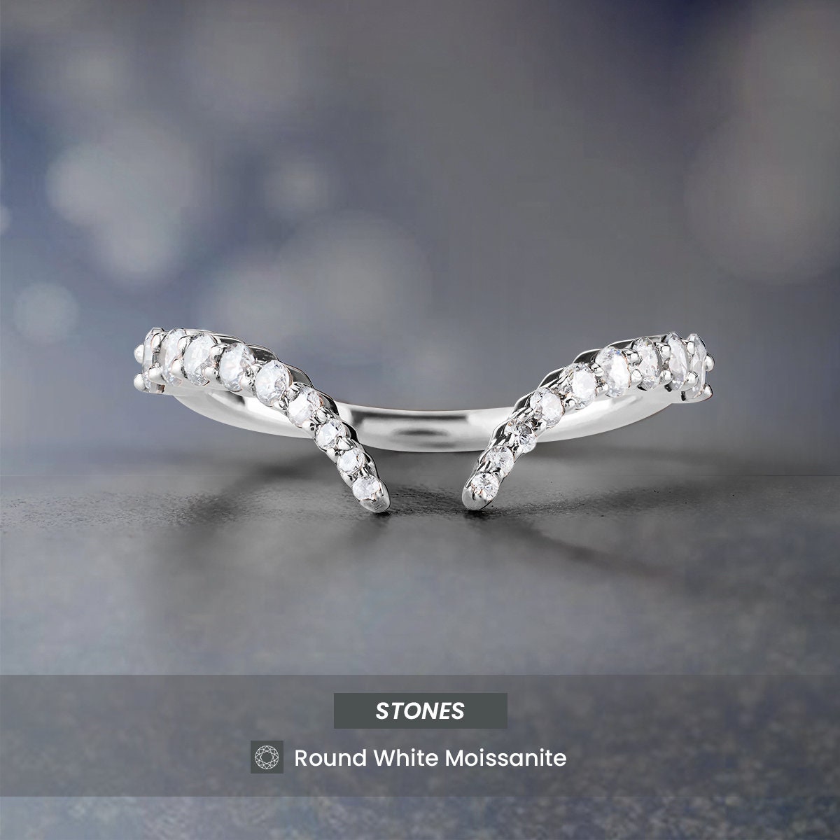 Open Dainty Ring Enhancer Round Moissanite Curved Wedding Band Stacking ...