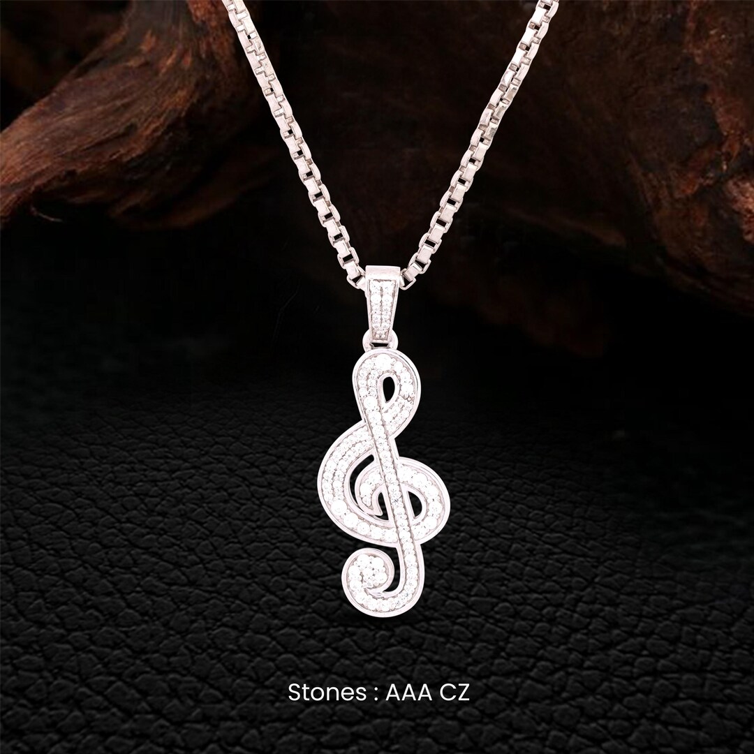 Treble Clef Necklace for Women, Iced Out Music Note Pendant With Chain ...