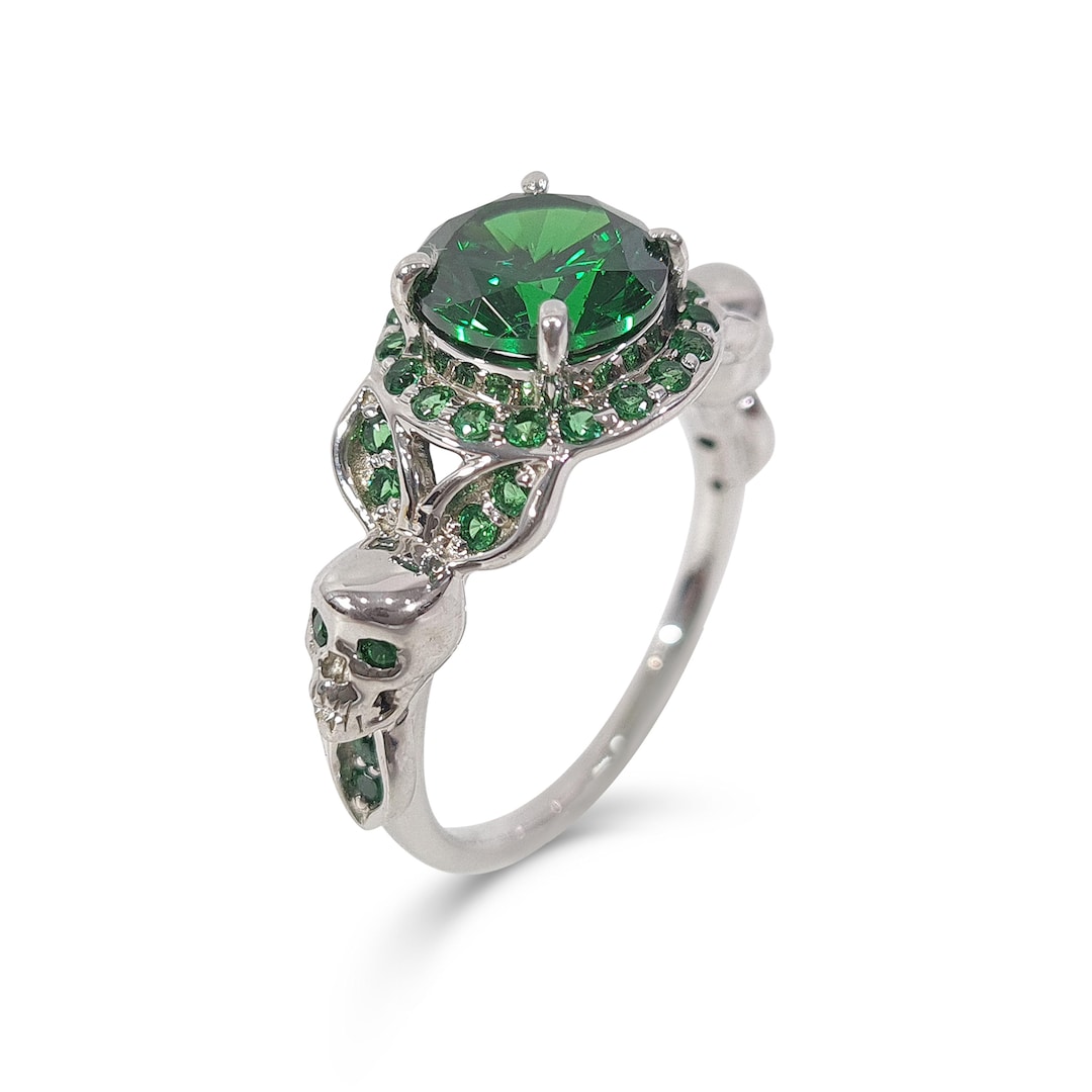 Green Emerald Skull Ring Sterling Silver Skull Engagement Ring for ...