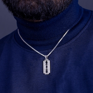 Razor Blade Pendant With Chain 925 Sterling Silver AAA Cubic Zirconia ...