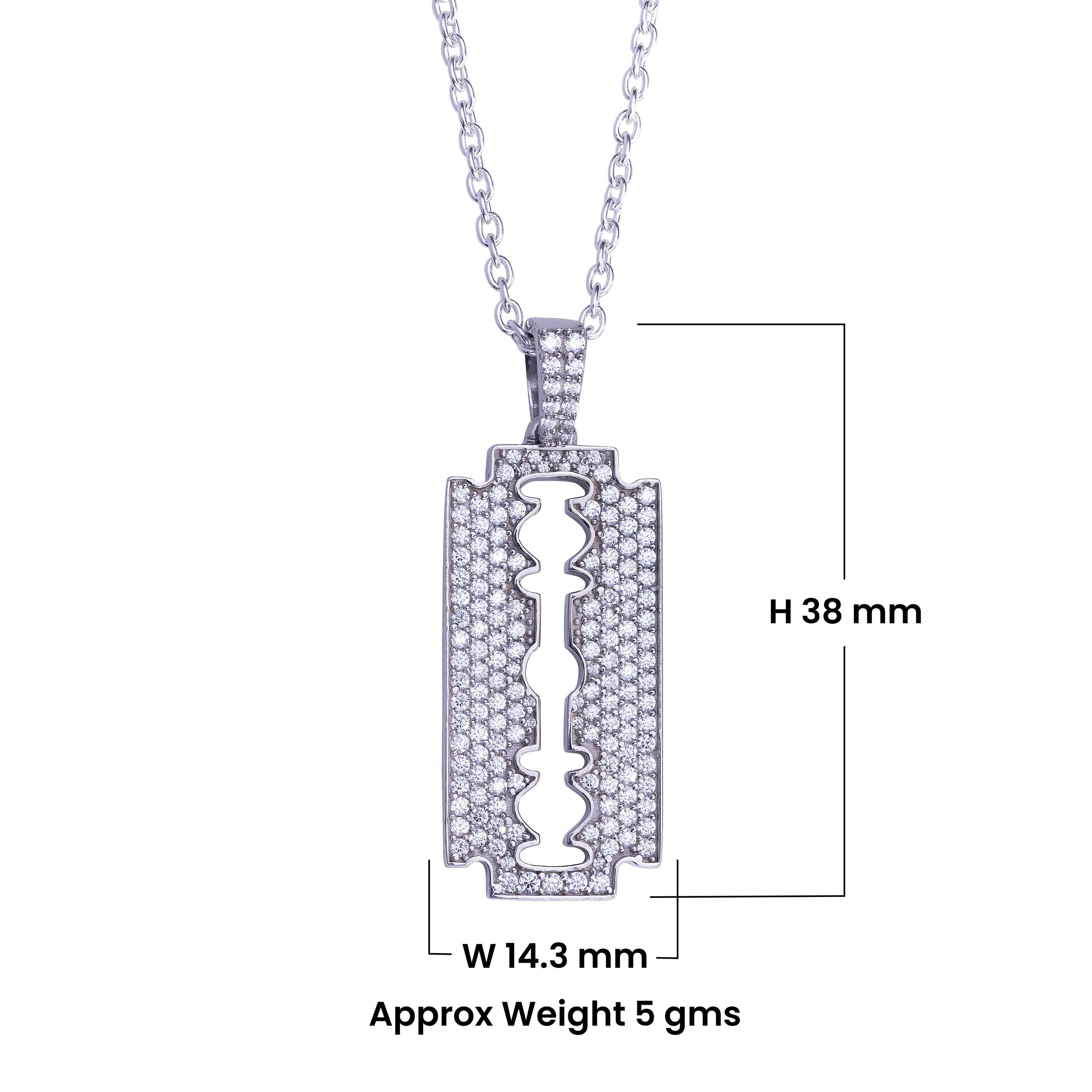 Razor Blade Pendant With Chain 925 Sterling Silver AAA Cubic Zirconia ...