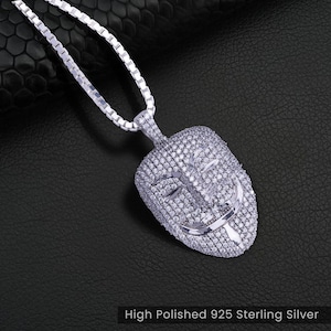 V for Vendetta Mask Necklace Men Boys Iced Out Guy Fawkes Anonymous ...