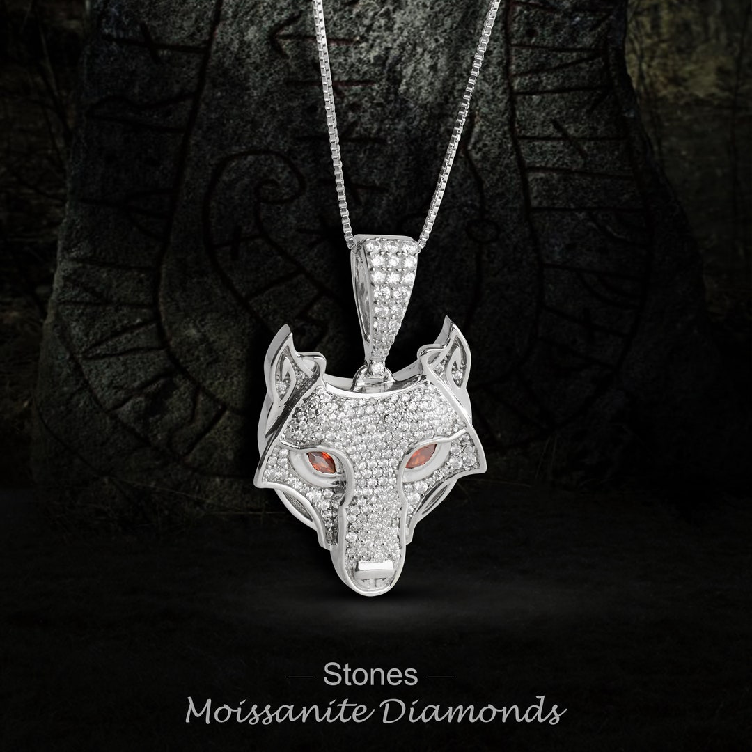 Iced Out Viking Wolf Pendant Necklace for Men Women Sterling Silver ...