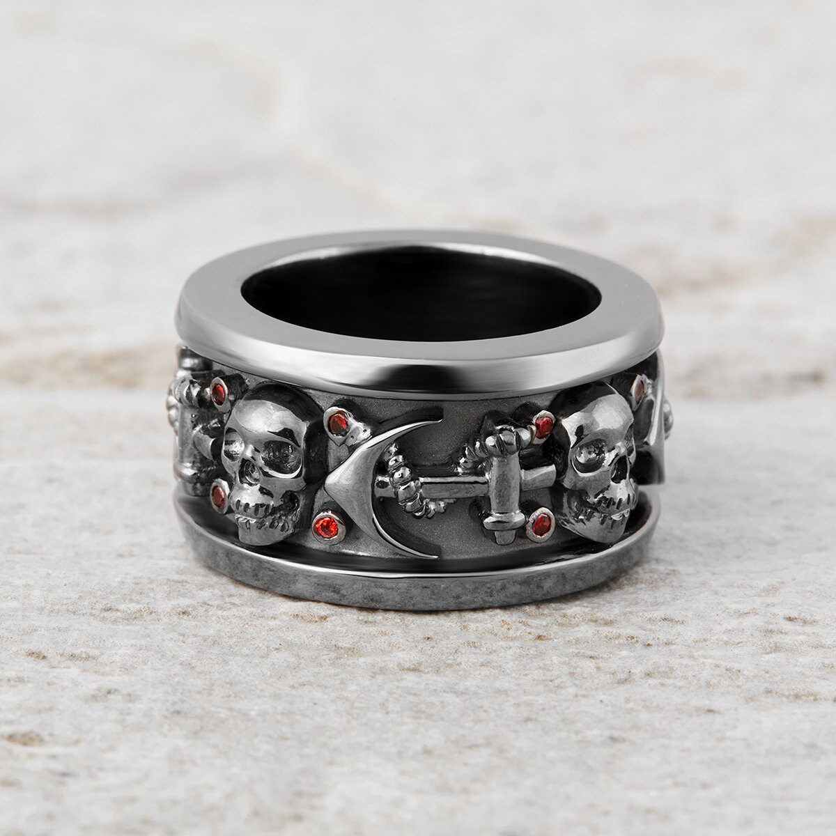 Red Garnet Vampire Skull Wedding Ring Set His and Hers, Till Death ...