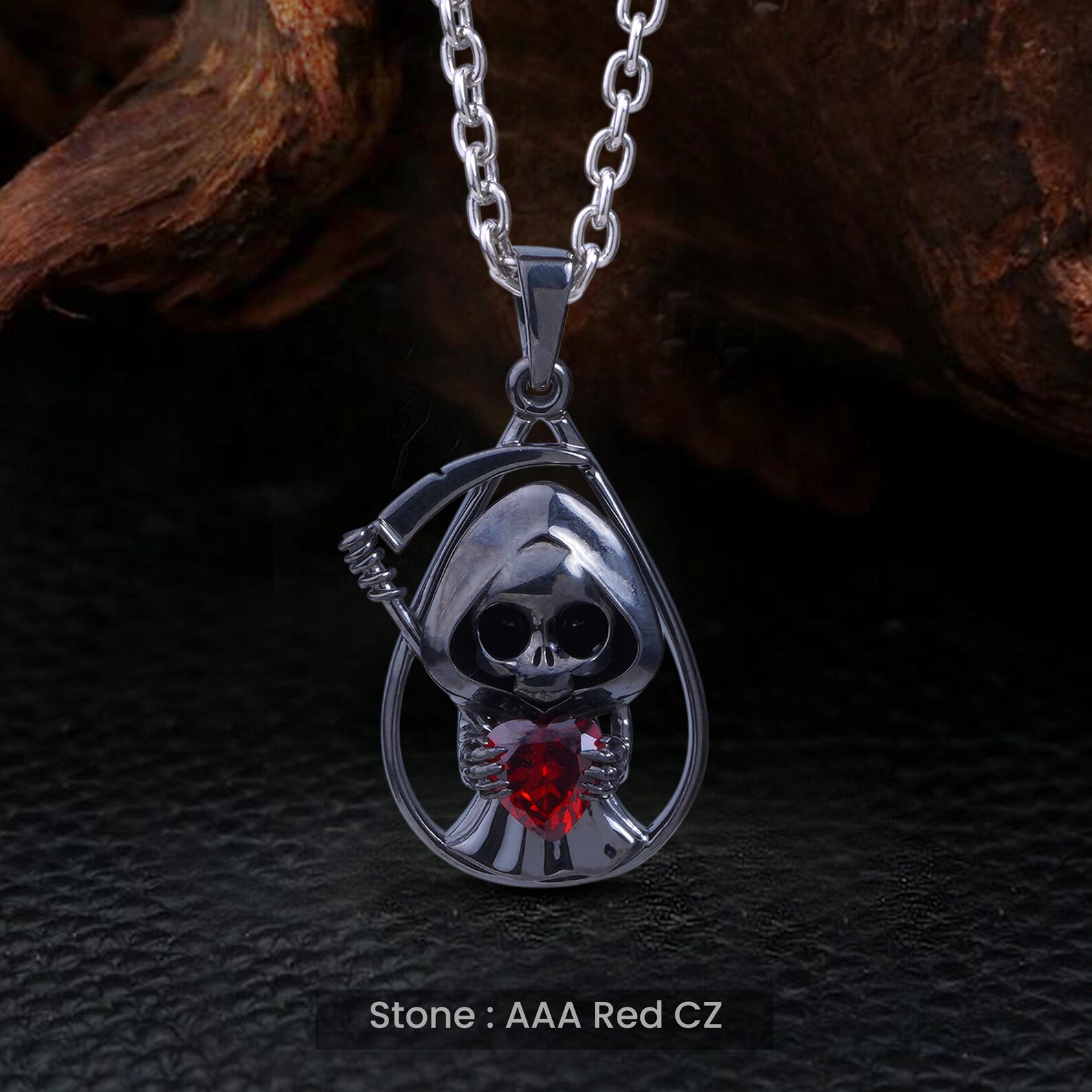 Grim Reaper Necklace Skull Skeleton Scythe Pendant Santa Muerte 925 ...