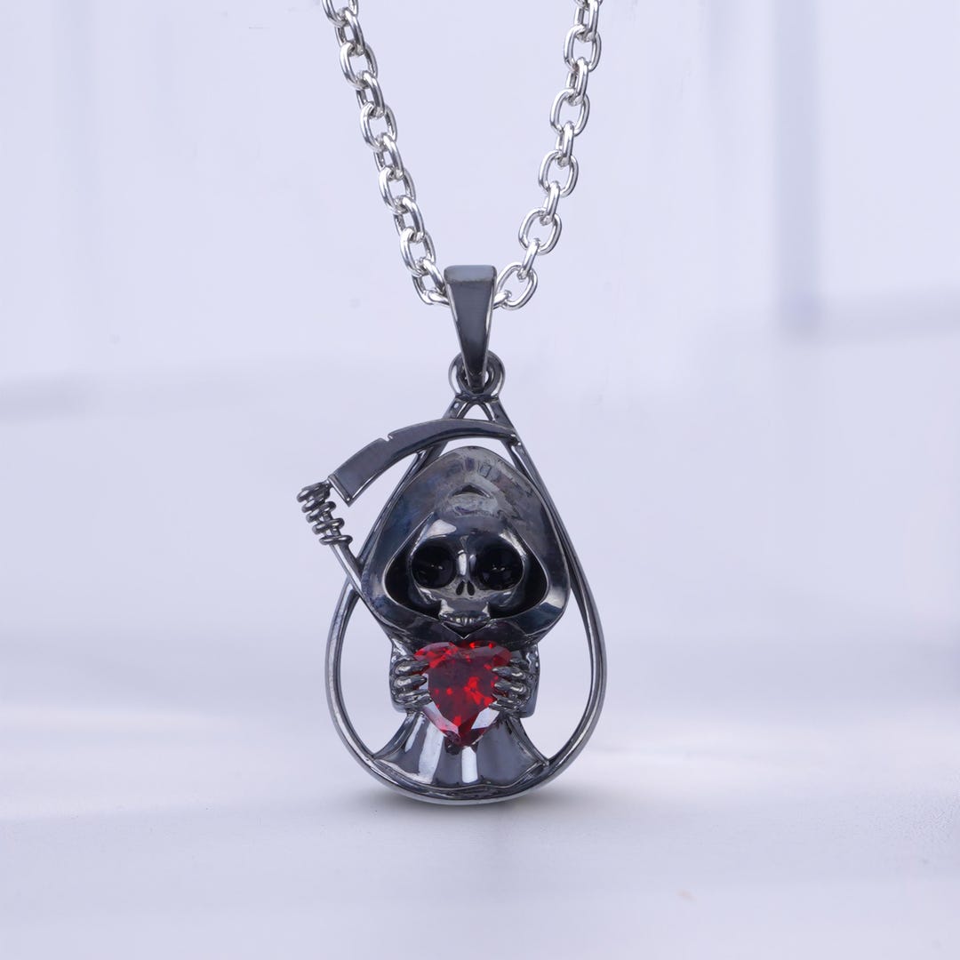 Grim Reaper Necklace Skull Skeleton Scythe Pendant Santa Muerte 925 ...