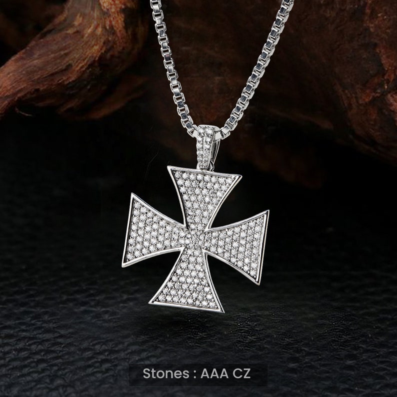 Iced Out Cross Necklace AAA CZ Diamonds 925 Sterling Silver Square ...