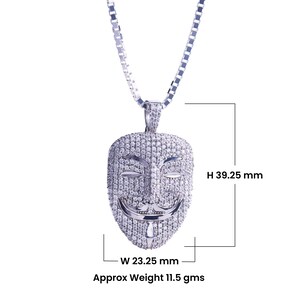 V for Vendetta Mask Necklace Men Boys Iced Out Guy Fawkes Anonymous ...