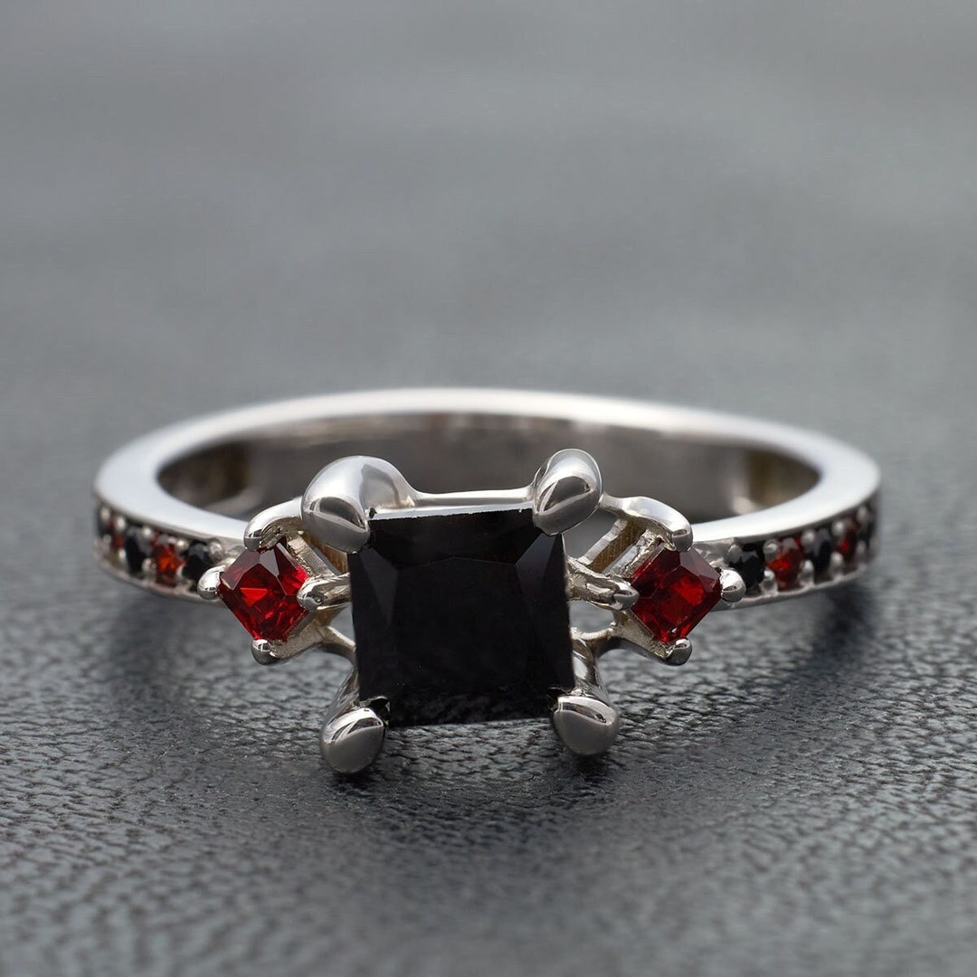 Red and Black Ring Gothic Engagement Ring for Women Sterling - Etsy