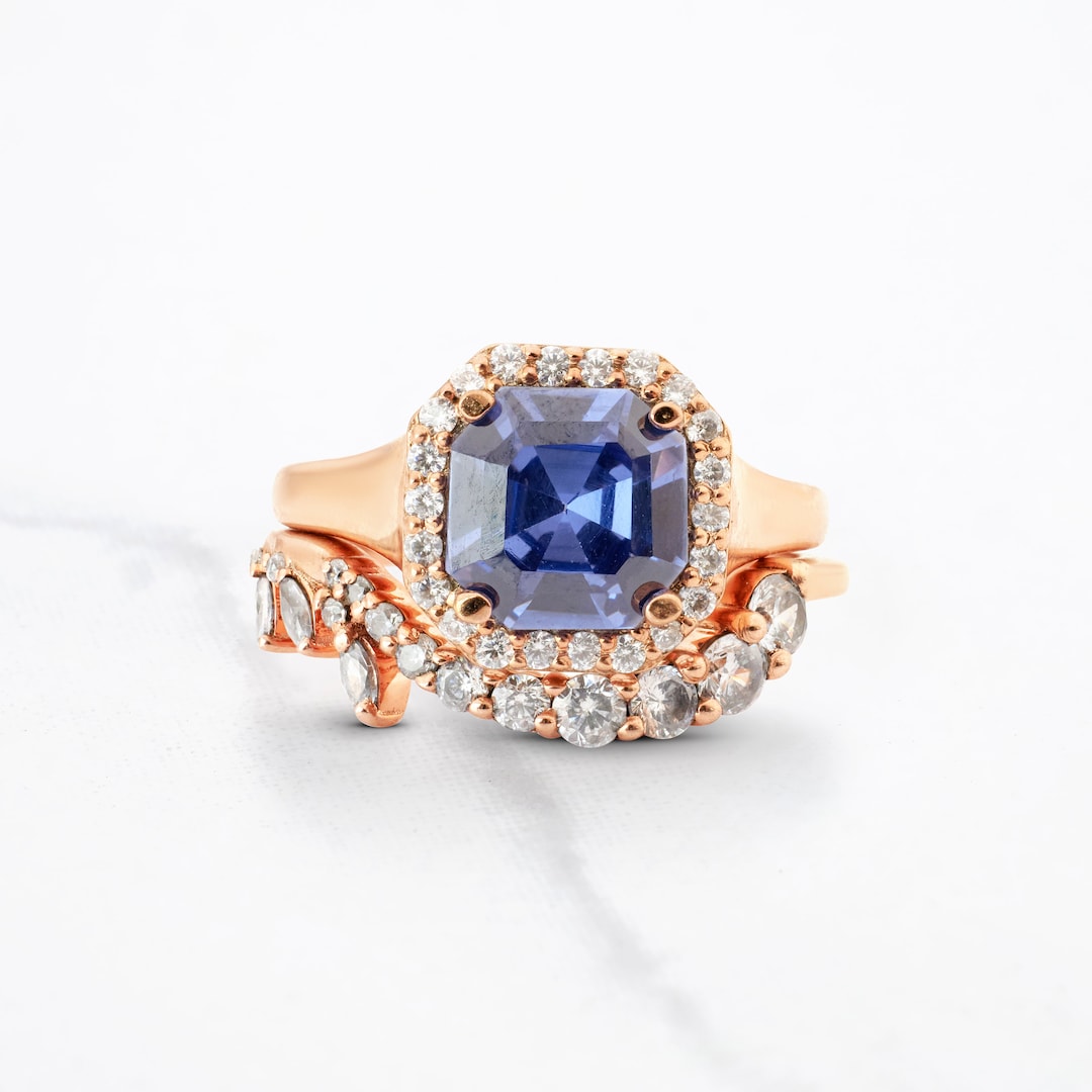Heart of the Ocean - Radiant Cut Blue Titanic Gemstone Halo Engagement ...