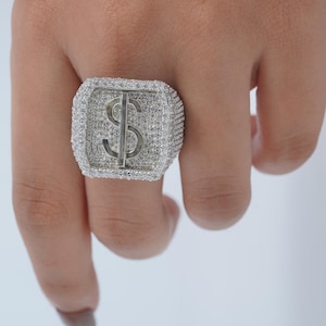 Moissanite Iced Out Dollar Sign Ring for Men, 925 Sterling Silver US ...