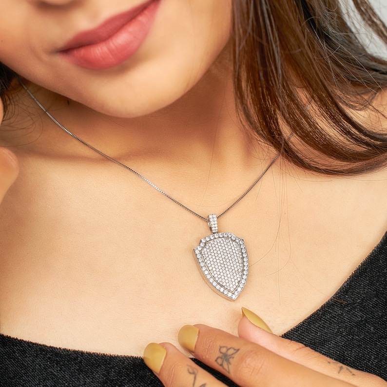 Warrior Shield Necklace - Moissanite Iced Out Viking Pendant, Sterling ...