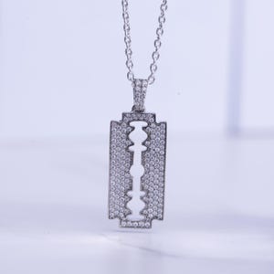 Razor Blade Pendant With Chain 925 Sterling Silver AAA Cubic Zirconia ...