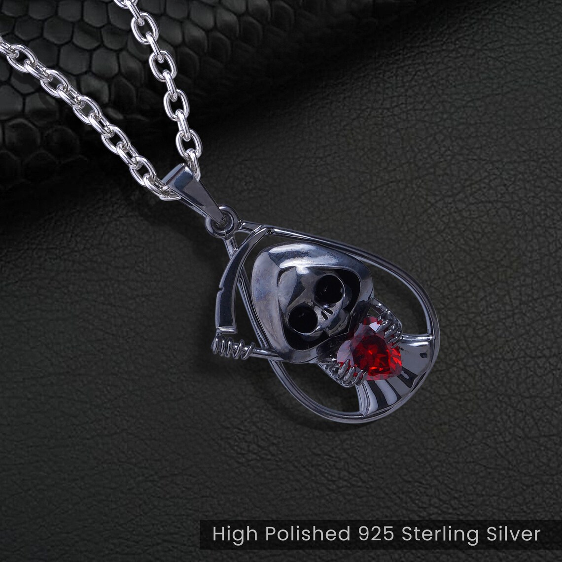 Grim Reaper Necklace Skull Skeleton Scythe Pendant Santa Muerte 925 ...