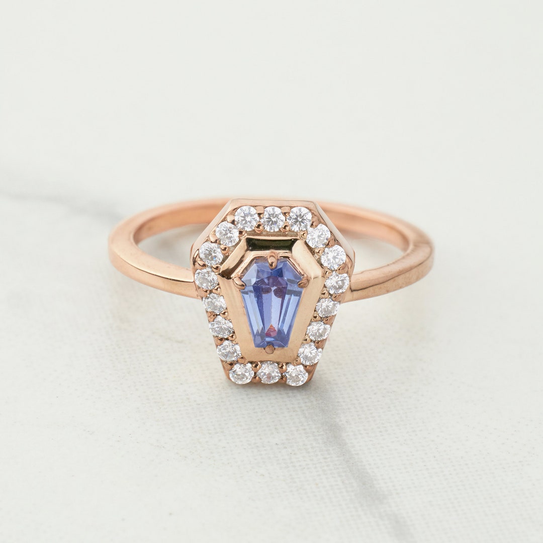 Coffin Ring, Coffin Engagement Ring Womens, Blue Titanic Gemstone, Rose ...
