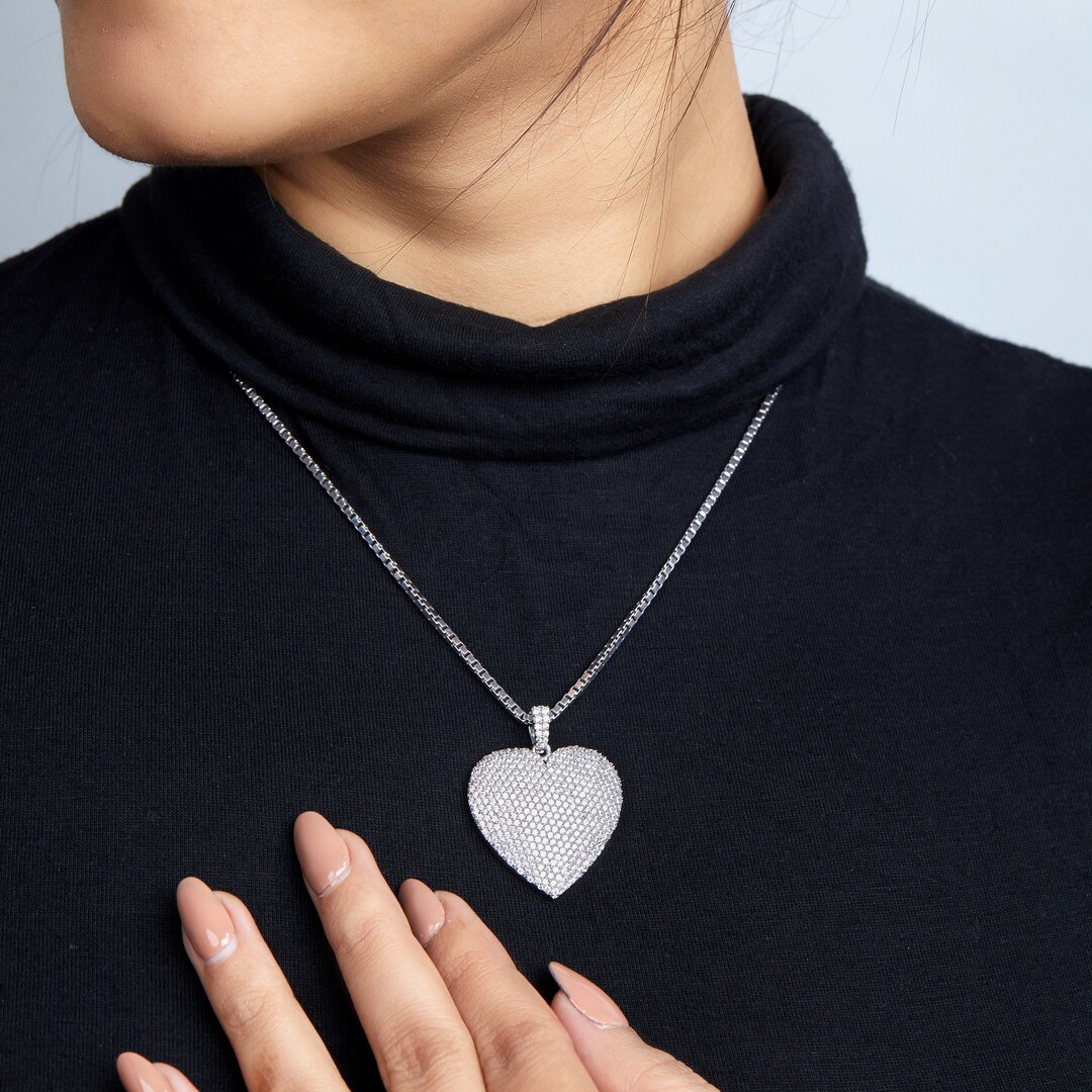 Iced Out Heart Necklace - Moissanite Love Pendant Sterling Silver ...