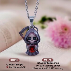 Grim Reaper Necklace 3D Enamel Skeleton Skull Scythe Reaper Pendant 925 ...