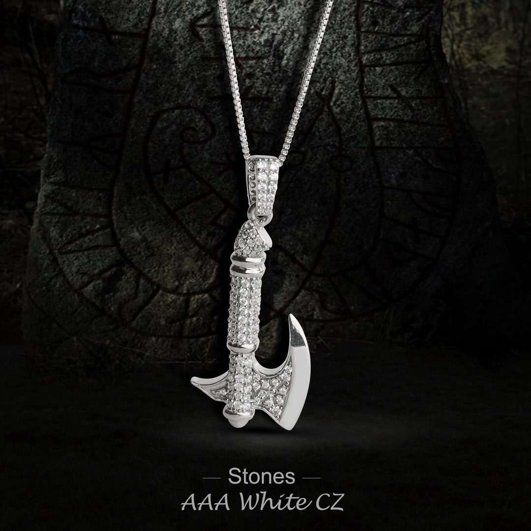 Axe Necklace for Men Viking Axe Iced Out Pendant Biker Rapper Style Men ...
