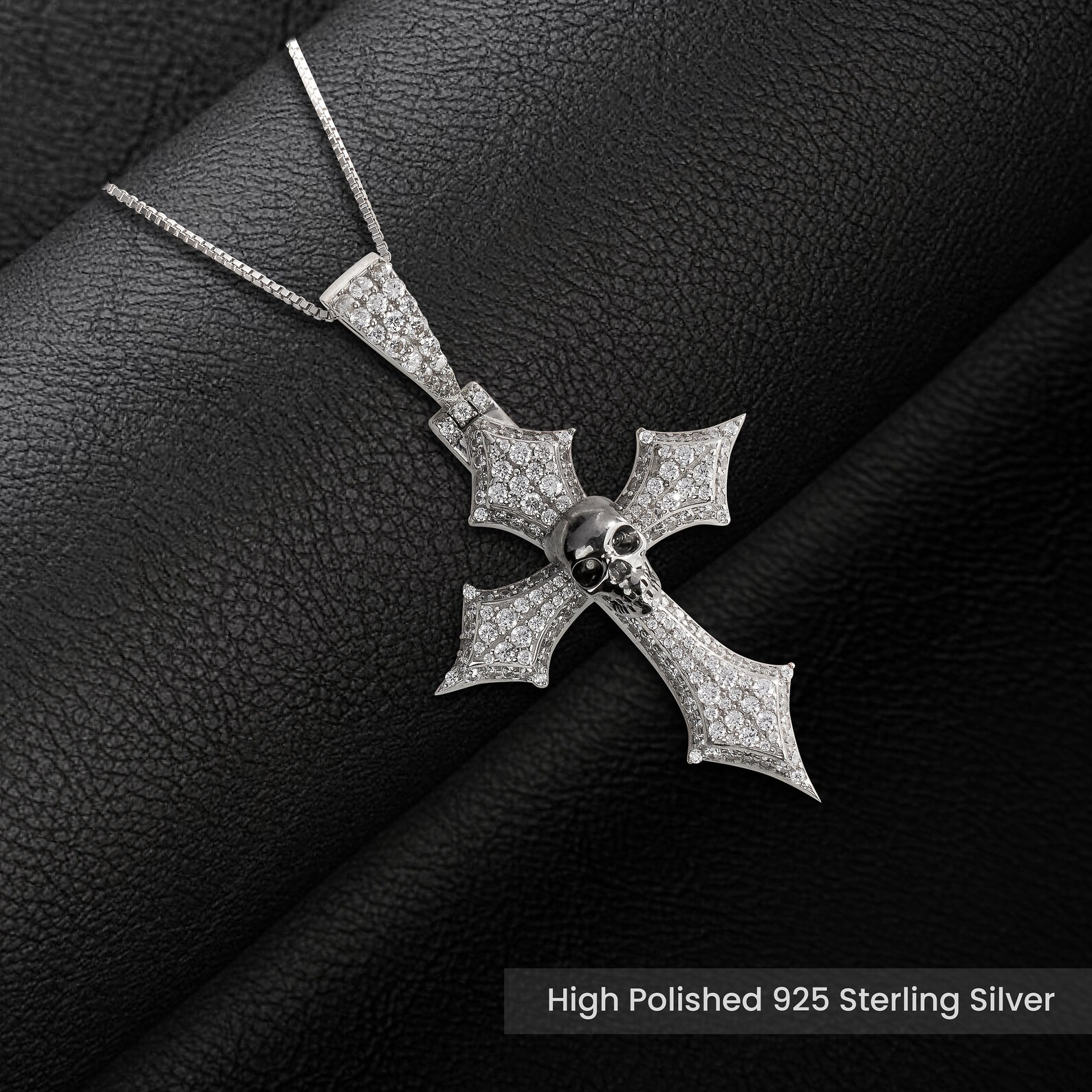 Iced Out Skull Cross Pendant Necklace With Chain Sterling Silver AAA CZ ...
