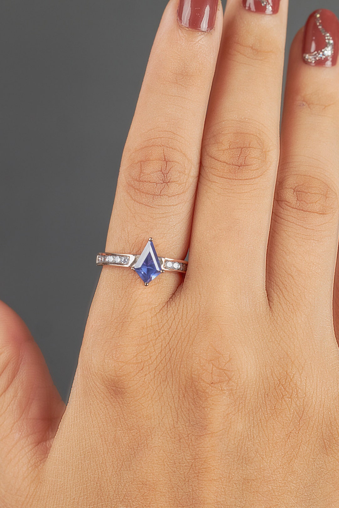 Sterling Silver Kite Cut Ring Unique Kite Shape Engagement Ring Blue ...