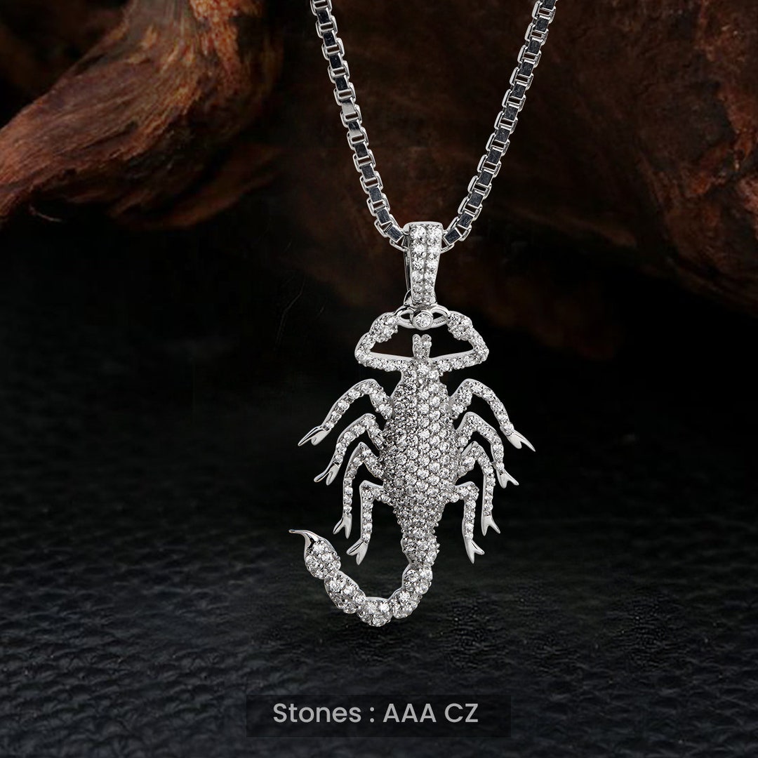 CZ Diamond Scorpion Necklace, 925 Sterling Silver Iced Out Scorpion ...