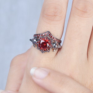 Handmade Vampire Skull Ring Set 1.70TCW Red Garnet Gothic Skull ...