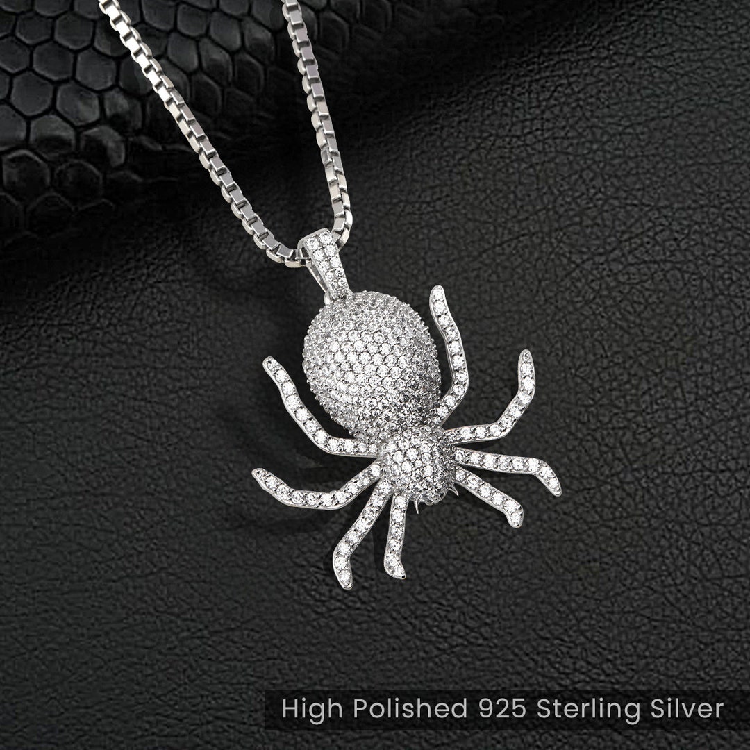 AAA Cubic Zirconia Iced Out Spider Pendant Necklace in 925 Sterling ...