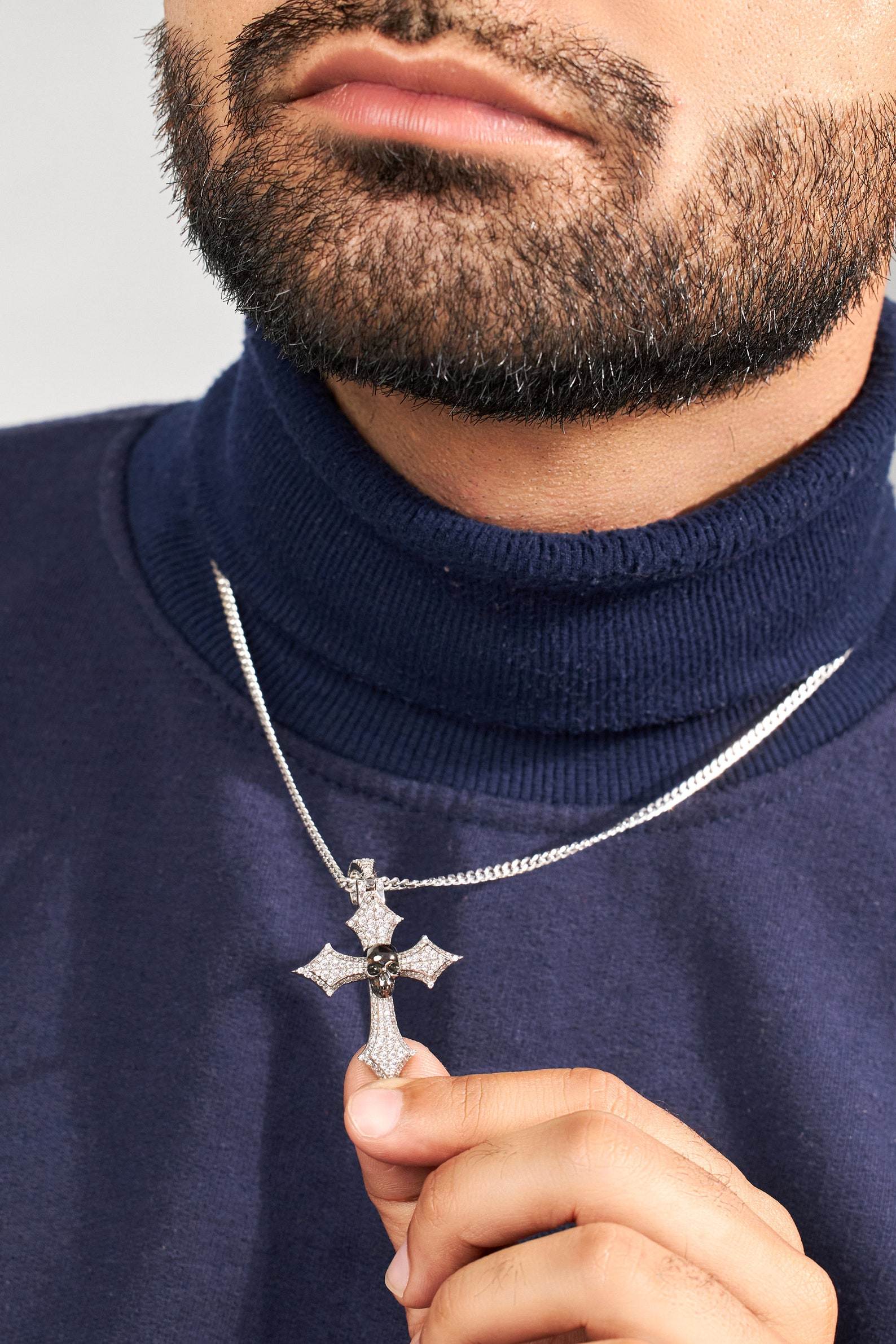 Iced Out Skull Cross Pendant Necklace With Chain Sterling Silver AAA CZ ...