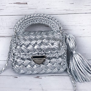 Handmade Metallic Silver Crochet Bag: Luxury Knitted Handbag - Etsy