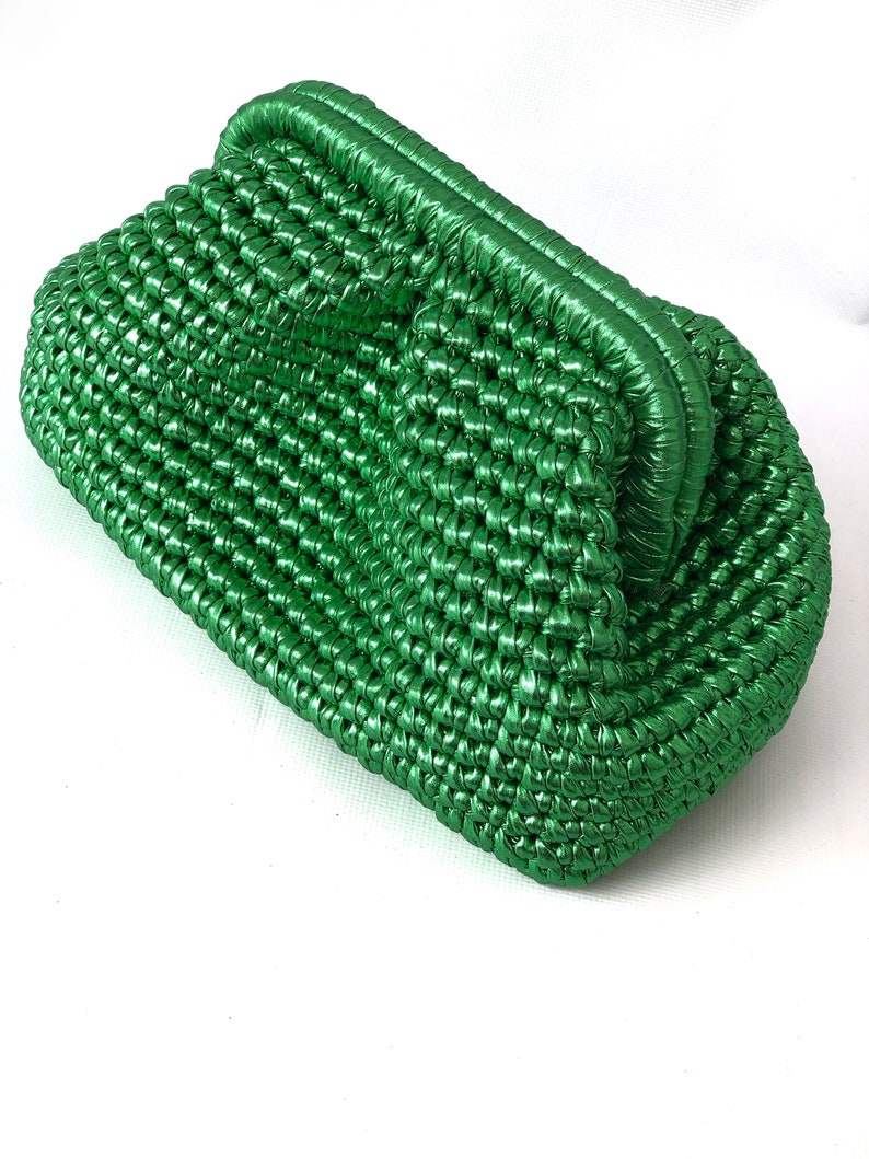 Crochet Metallic Raffia Clutch Bag Evening Knitted Pouch Bag - Etsy