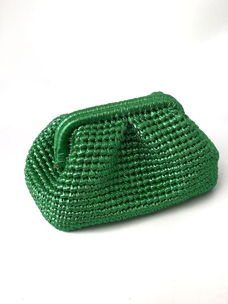 Crochet Metallic Raffia Clutch Bag Evening Knitted Pouch Bag - Etsy