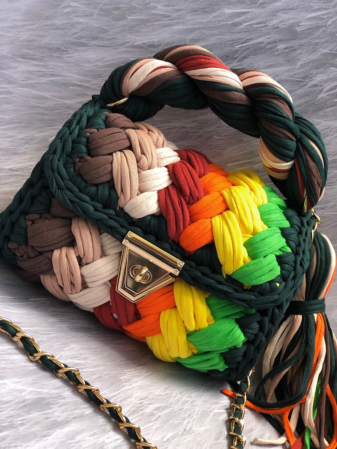 Crochet Colorful Shoulder Bag: Handmade Cotton T-shirt Yarn - Etsy
