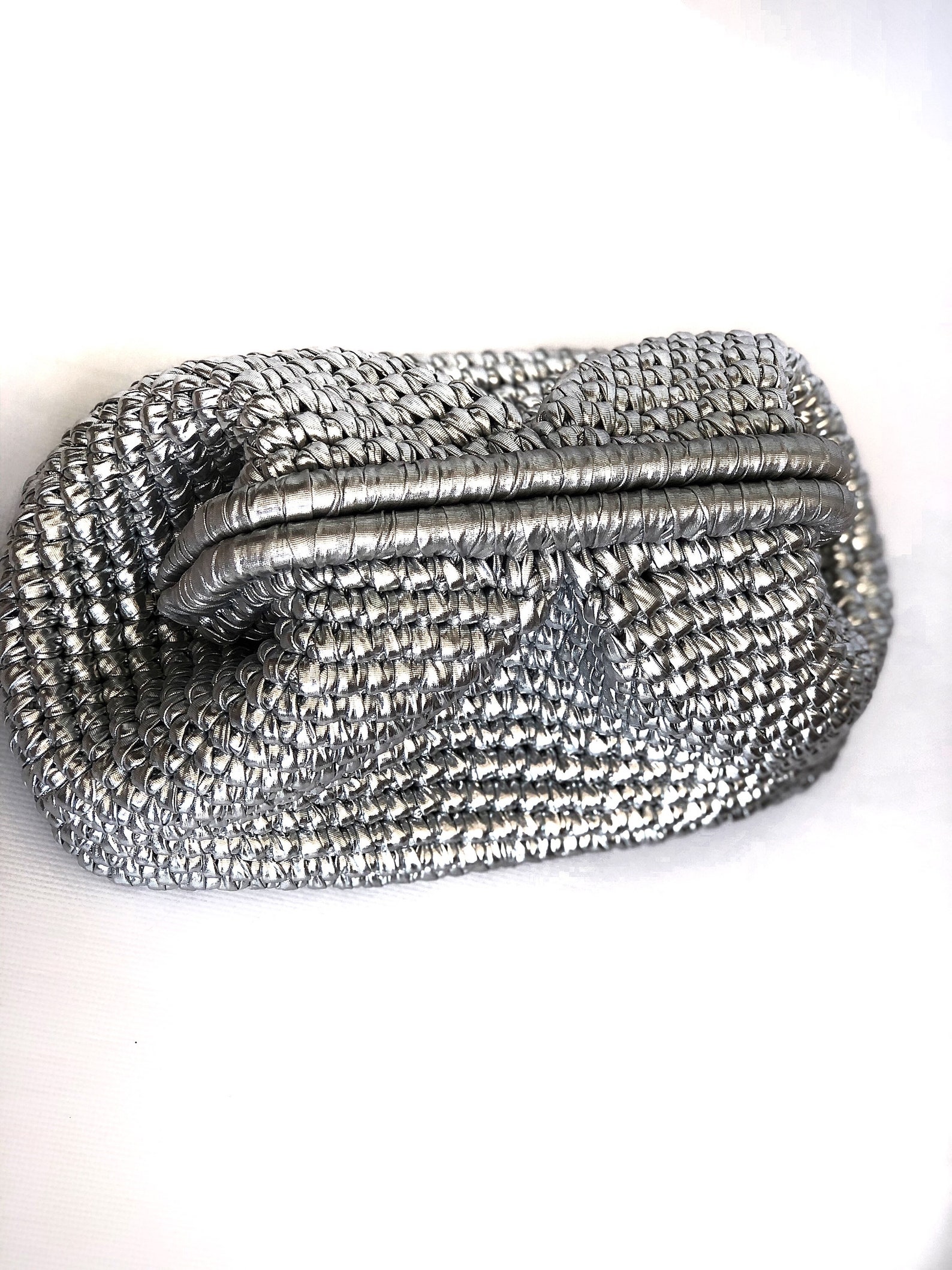 Evening Knitted Pouch Bag Crochet Metallic Raffia Clutch Bag - Etsy