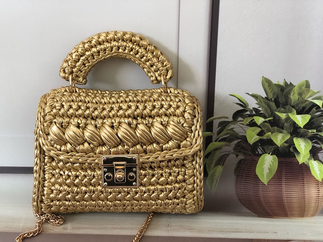 Metallic Bag / Handmade Crochet Metallic Bag / Hand Woven Bag ...