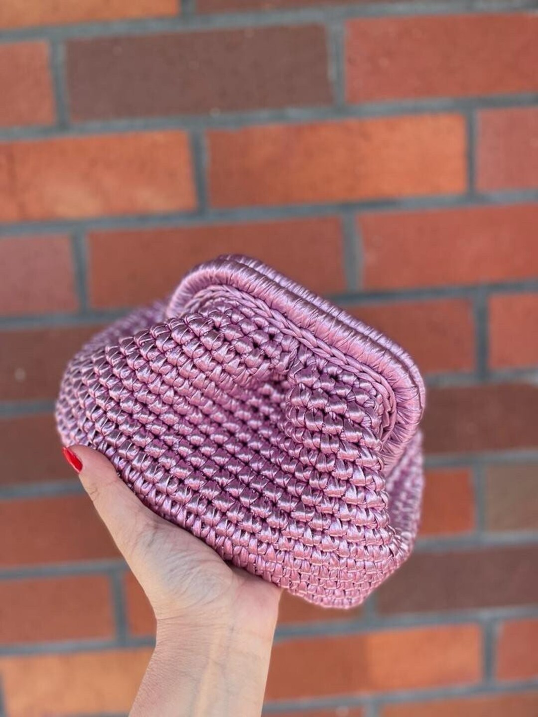 Leather Metallic Raffia Small Clutch Bag,crochet Clutch,evening Knitted ...