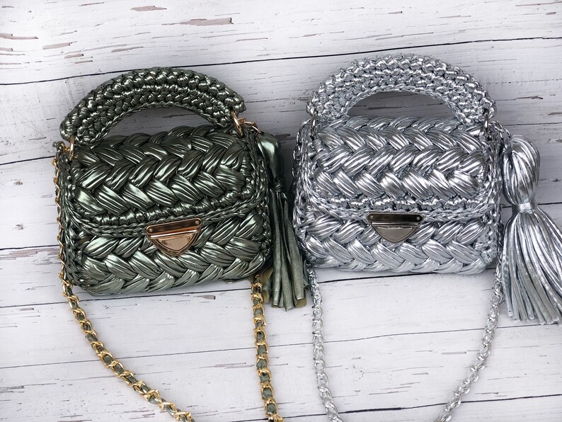 Leather Metallic Handmade Bag/knitted Bag/capri Luxury - Etsy